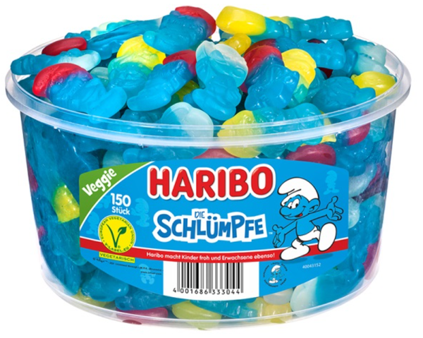Haribo Die Schlumpfe (Smurf Gummi Candy) 150st. Tub – Parthenon Foods