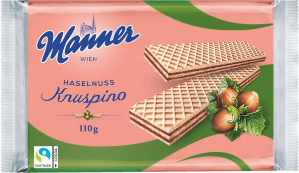 Hazelnut Knuspino Cream Filled Wafers (Manner) 110g – Parthenon Foods