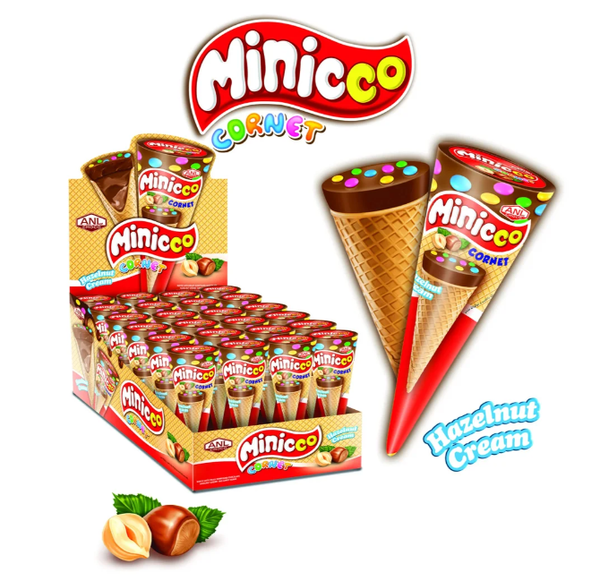 MINICCO Cone Snack with Hazelnut Cream, CASE (24 x 25g) - 600 g ...