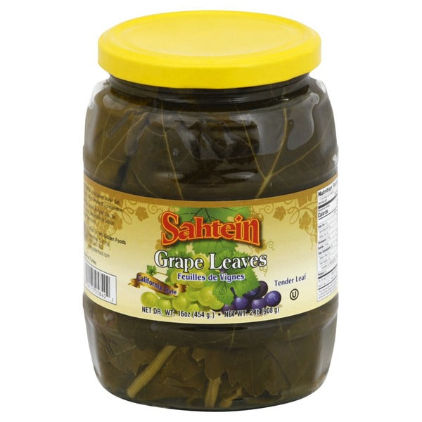 Grape Leaves (Sahtein) 2 lb Jar, DR.WT. 16 oz (454g) – Parthenon Foods